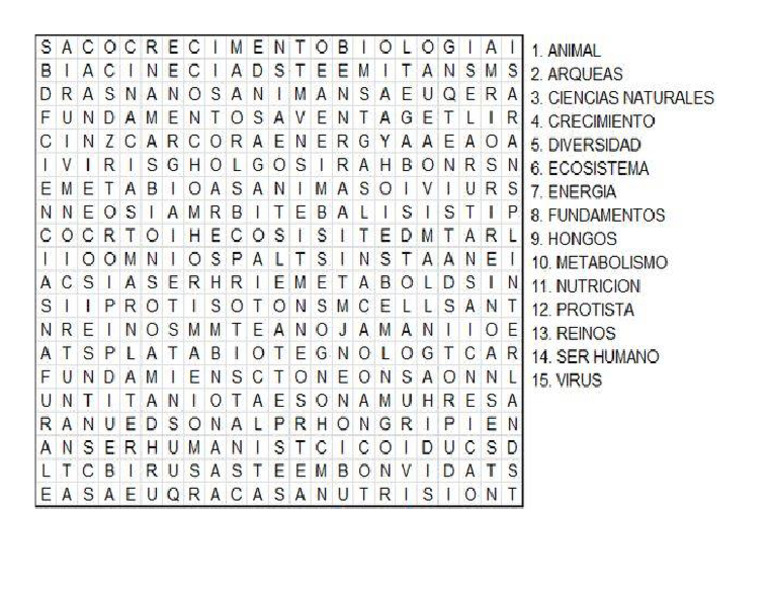 Sopa de Letras Biologia 3 | PDF