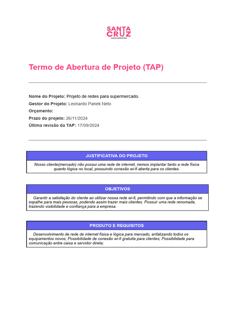 Termo de Abertura do Projeto | PDF