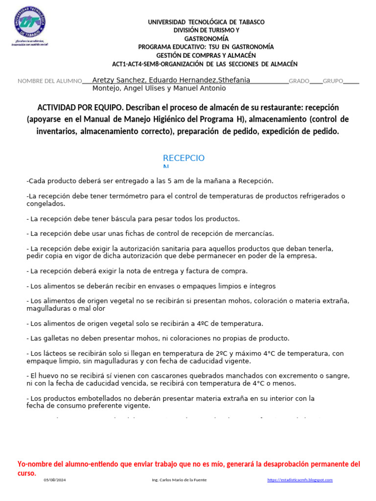 Act1-4-Sem8-Gca-2023-Organización de Las Secciones de Almacén | PDF