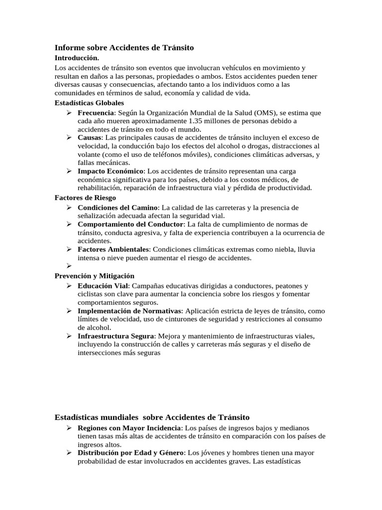 Informe Detallado de Accidentes de Transito | PDF