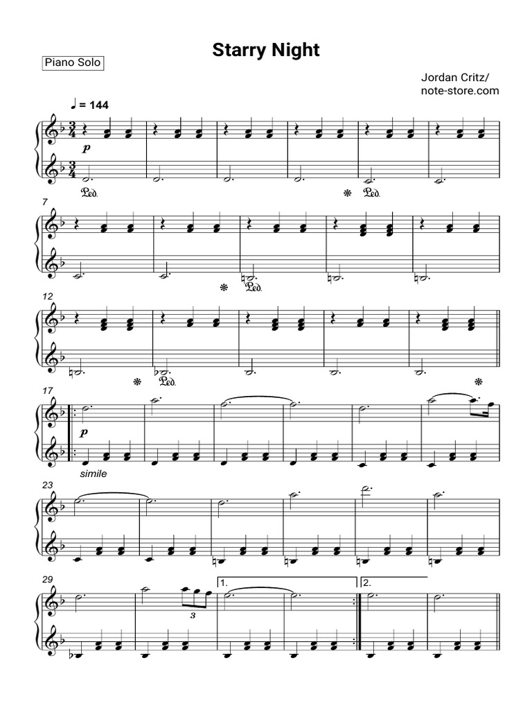 Jordan Critz Starry Night Piano Solo | PDF