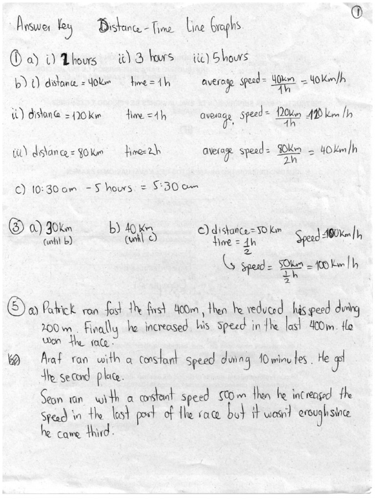Line Graphs Distance Time Answer Key | PDF