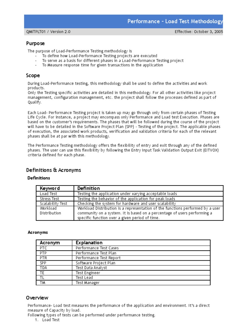 Performance Load Test Methodology Download Free Pdf Information