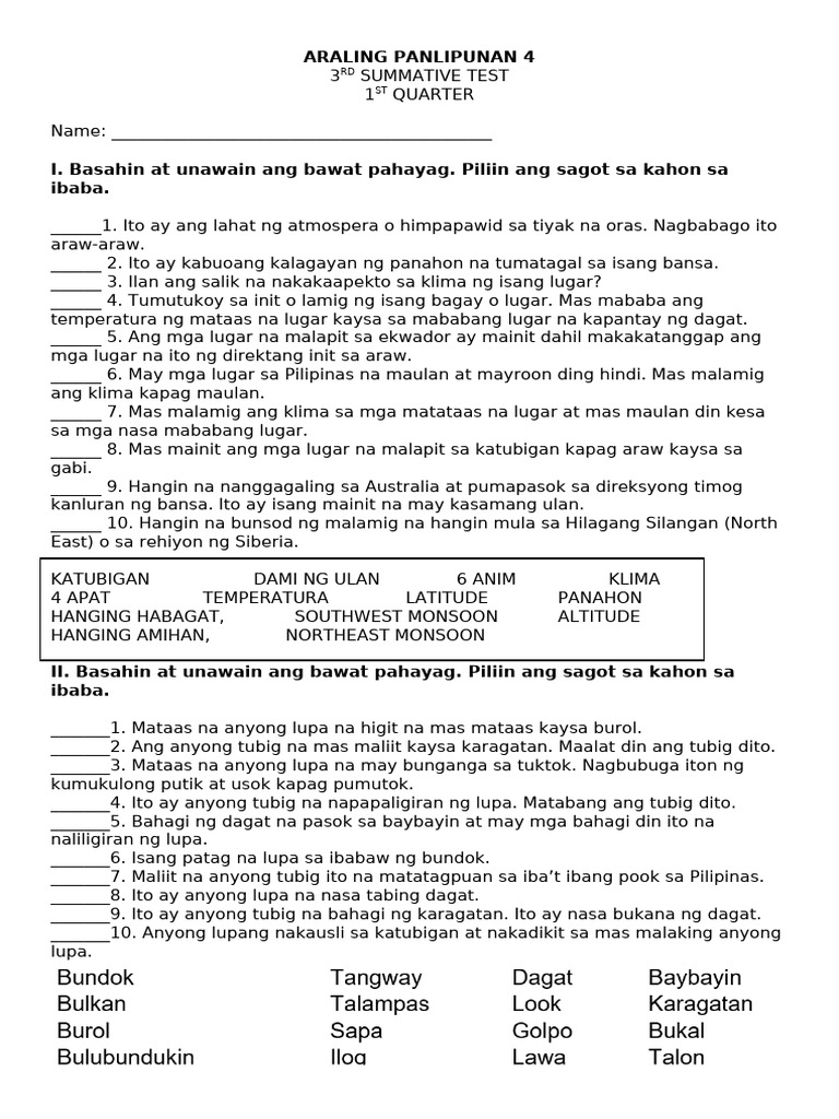Ap4 ST3 Q1 Matatag | PDF