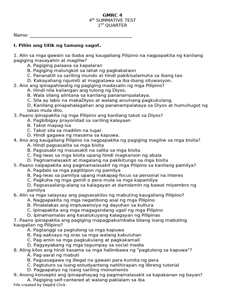 GMRC 4 - ST4 - Q1 - Matatag | PDF