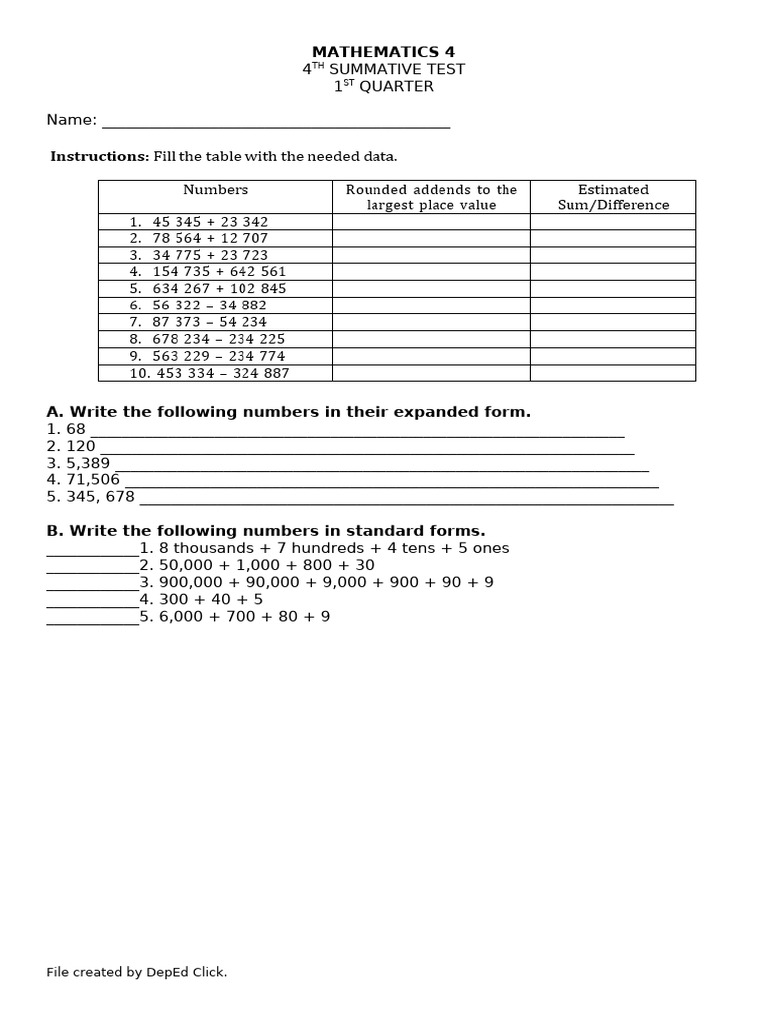 Math4 ST4 Q1 Matatag | PDF