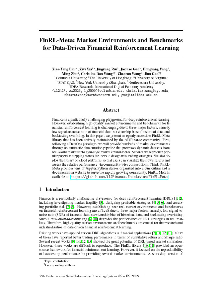 2022 NeurIPS FinRL-Meta | PDF