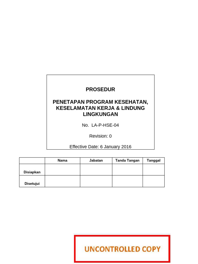 P - HSE - 04 Prosedur Program HSE | PDF