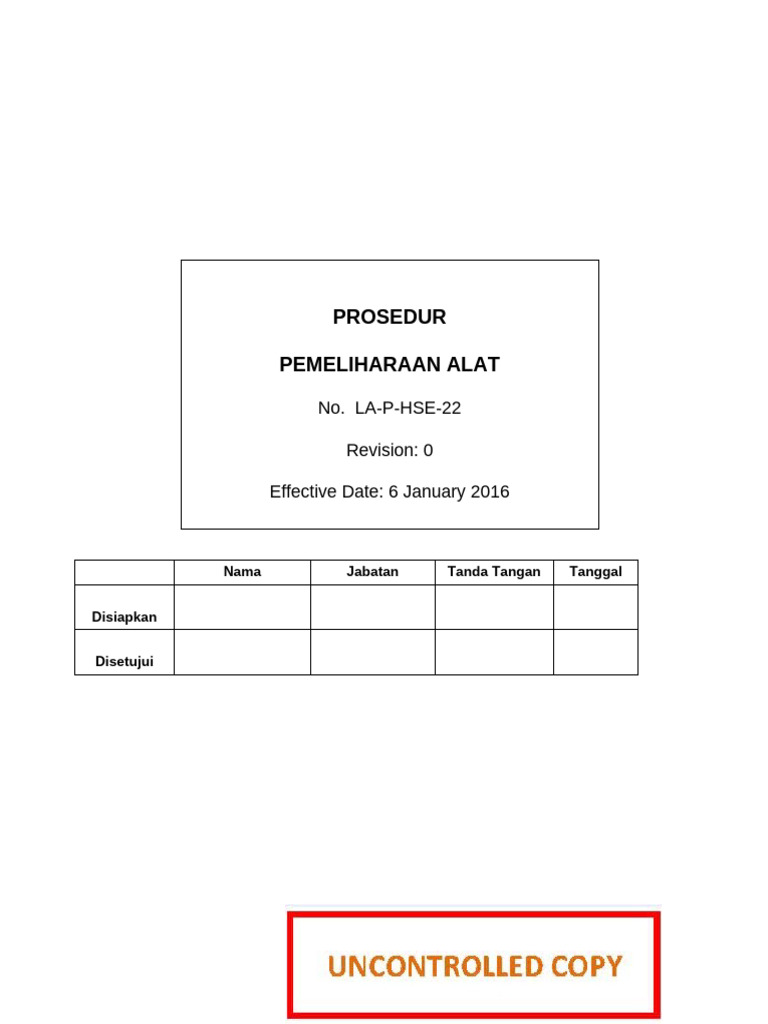 P - HSE - 22 Prosedur Pemeliharaan Alat | PDF