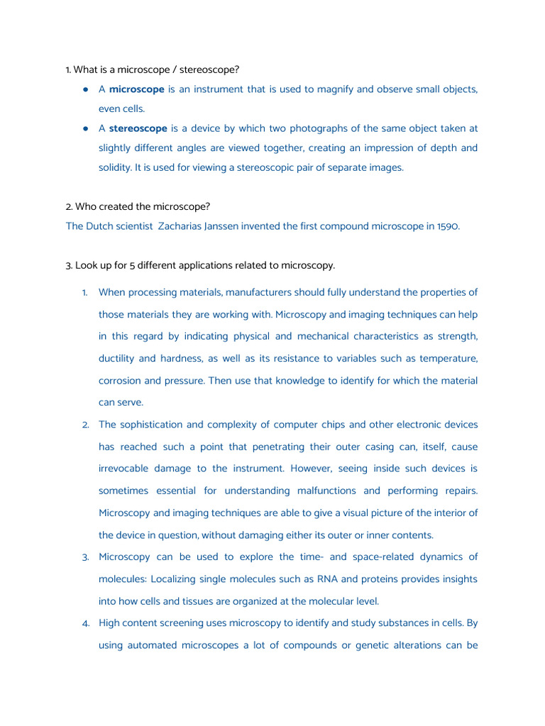 Biology Lab 1 (The Microscope) | PDF