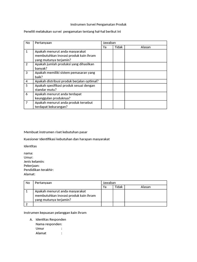 Instrumen Riset Kebutuhan Pasar Kain Ihram | PDF