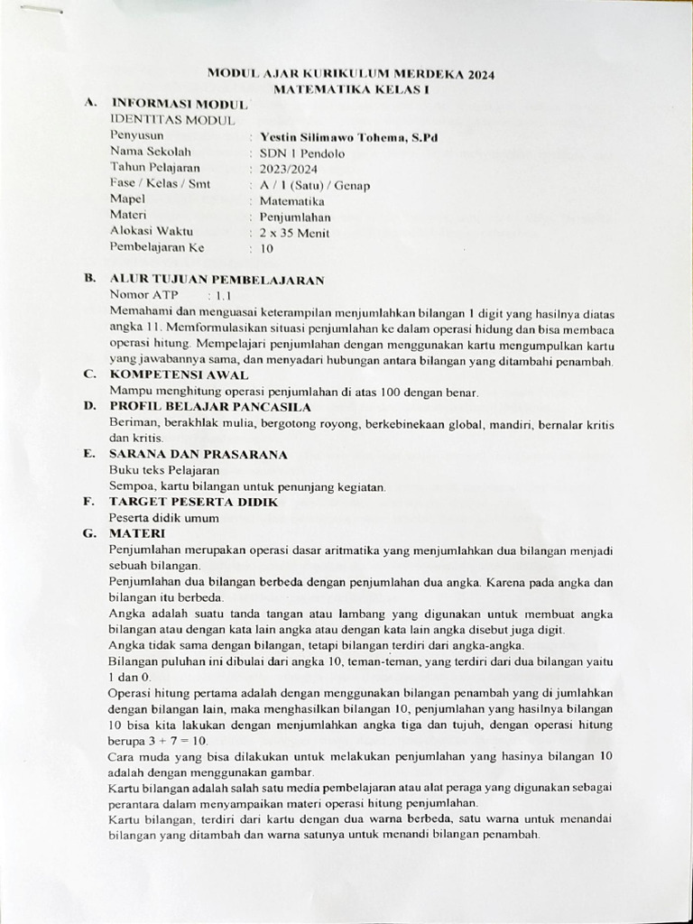 Modul Ajar Yestin Silimawo Tohema | PDF