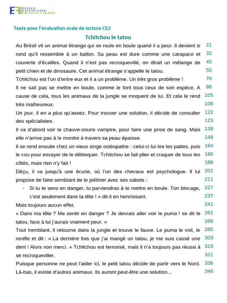 Evaluation Orale de Lecture CE2 | PDF