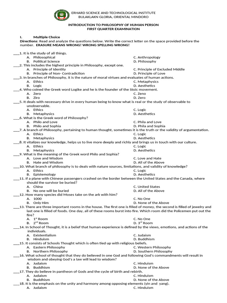 Philo 1st Quarter Exam - All Strand | PDF | Logic | Science & Mathematics