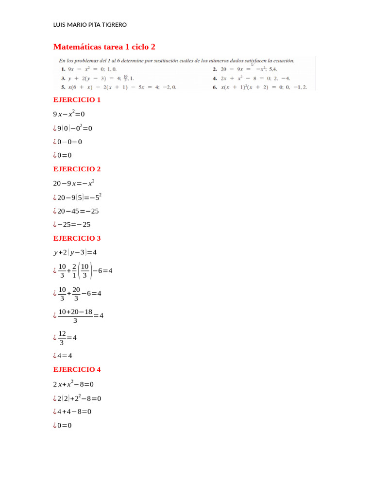 MATEMATICA TAREA 1 CICLO 2 | PDF