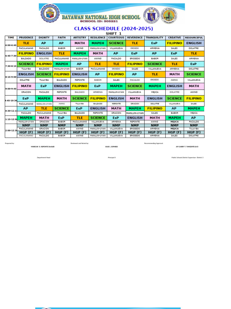 Updated Class Schedule Schedule. 2024 2025 | PDF