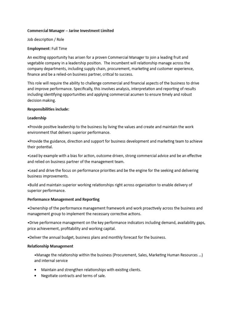 Commercial Manager | PDF