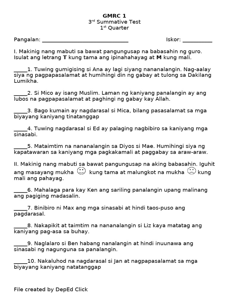 GMRC 1 - ST3 - Q1 - Matatag | PDF