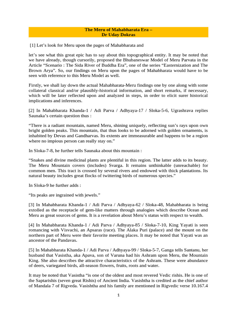 The Meru of Mahabharata Era | PDF | Hindu Mythology