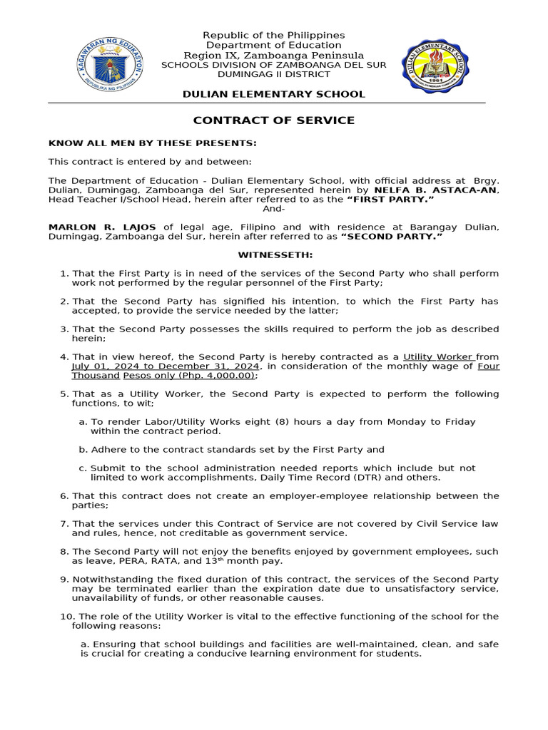 Contract of Service Utility DULIAN ES | PDF