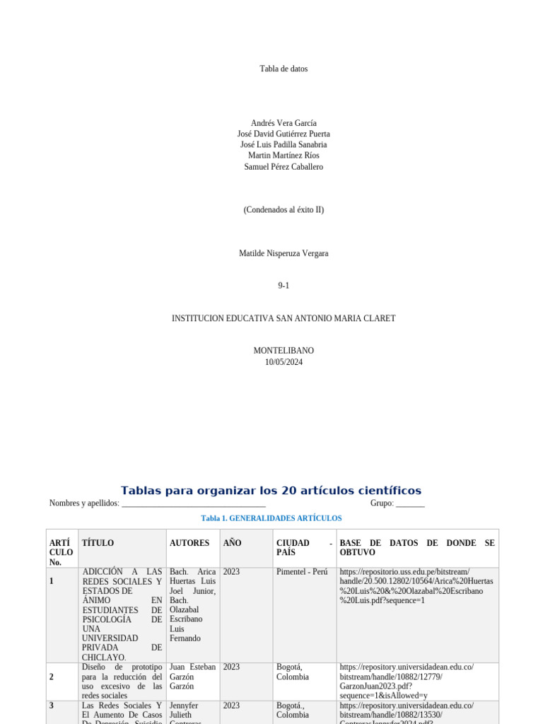 Tablas de Datos | PDF