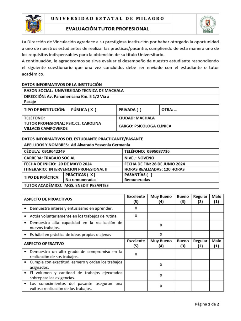 Formato de Evaluacion Tutor A Jessy | PDF