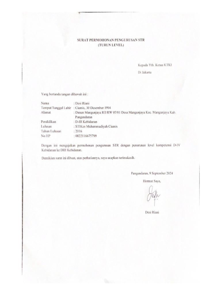 Permohonan Turun Level | PDF