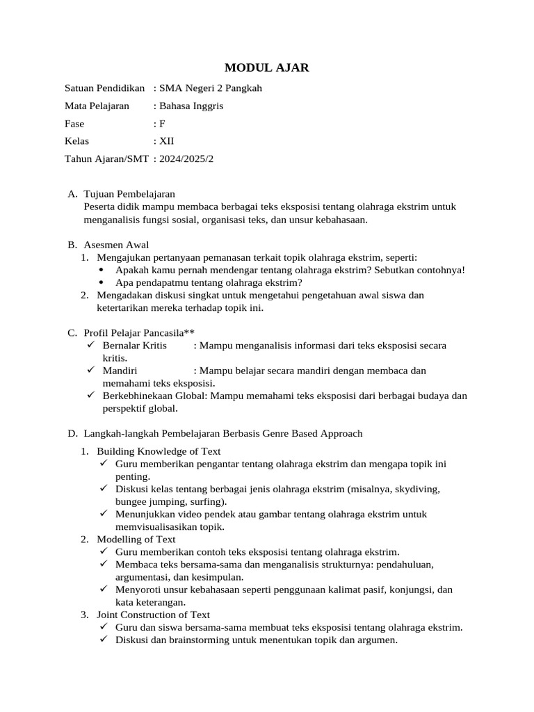 MODUL AJAR Eksposisi 1 | PDF