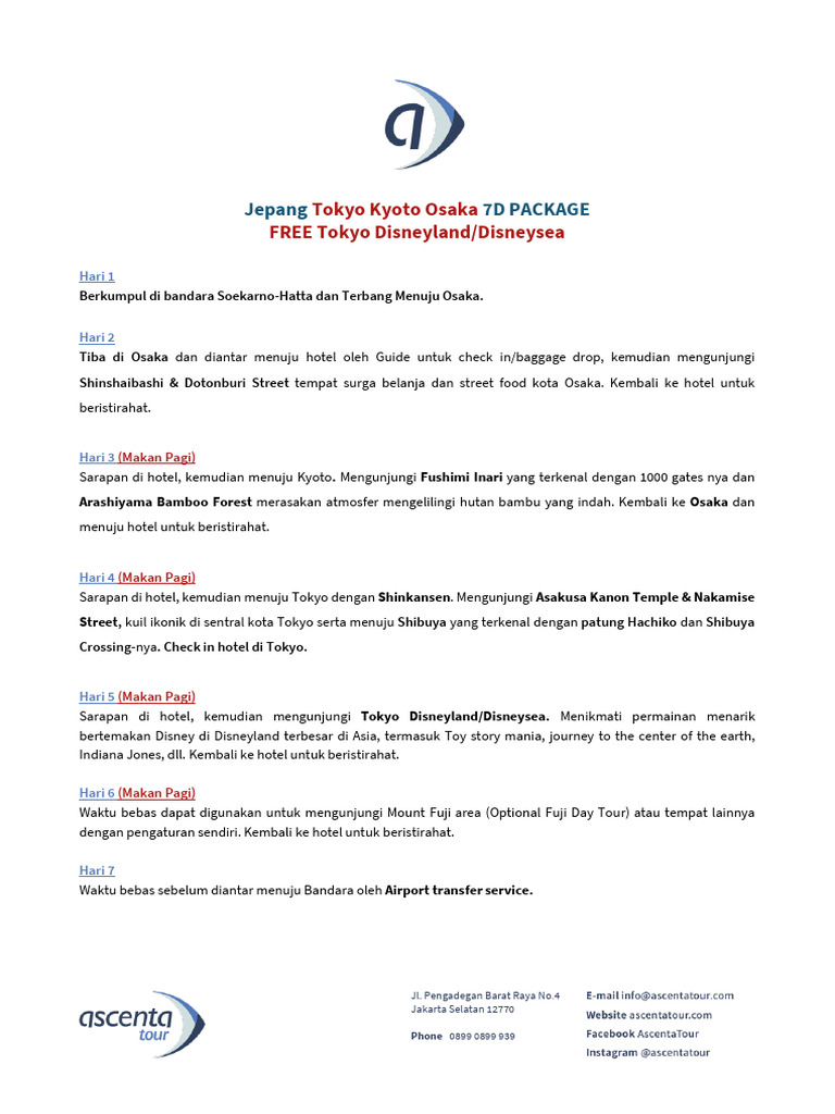 Jepang Tokyo Kyoto Osaka + Disneyland 7D | PDF