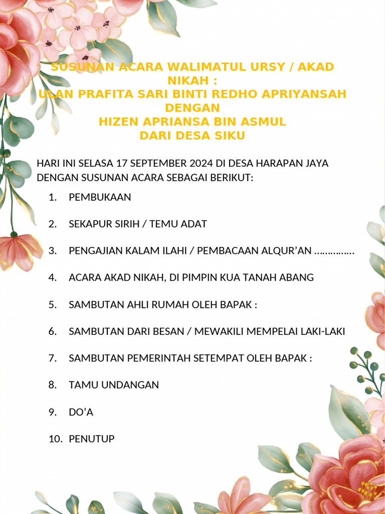 Susunan Acara Walimatul Ursy | PDF