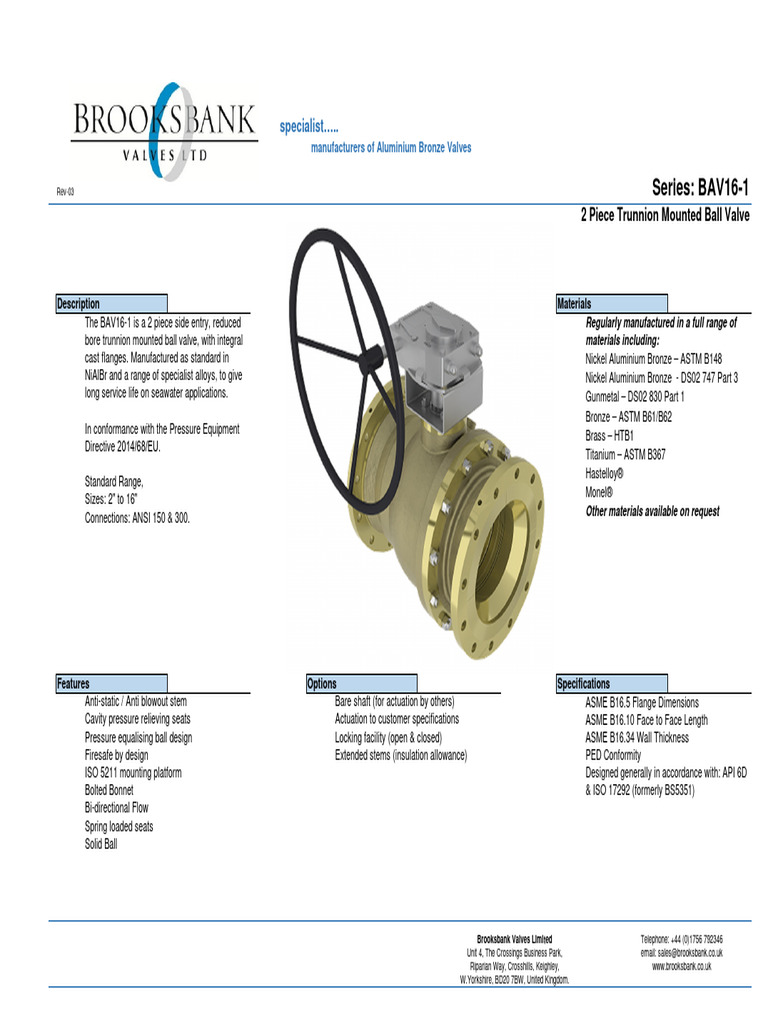 BAV16-1 Aluminium Bronze Ball Valve | PDF | Valve | Plumbing