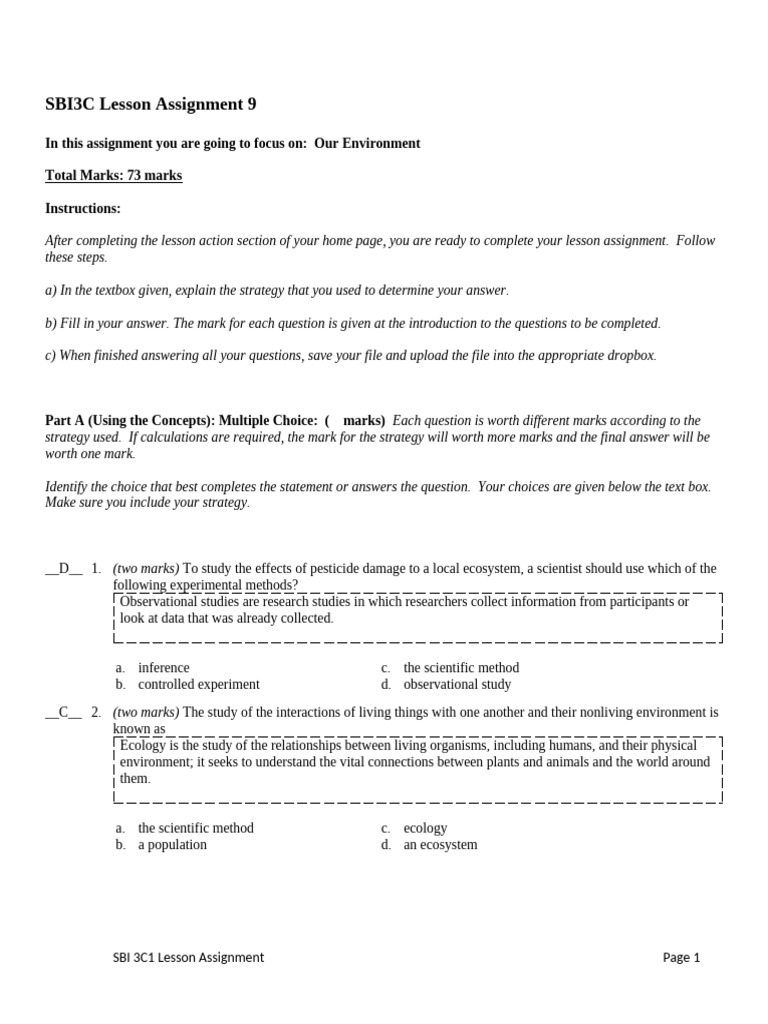 SBI3C Lesson Assignment 9 | PDF