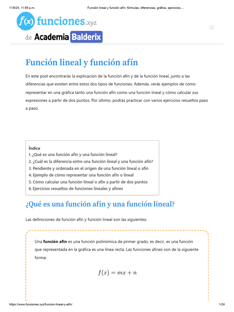 Función lineal y función afín_ fórmulas, diferencias, gráfica, ejercicios,.._ | PDF