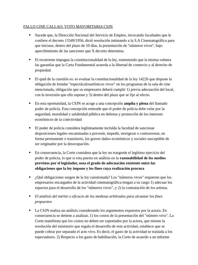 FALLO CSJN - Cine Callao AÑO 1960 | PDF