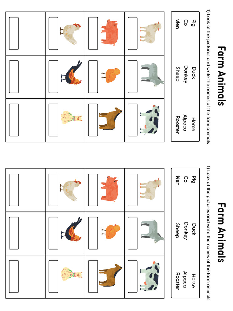 White Neutral Farm Animals Vocabulary Worksheet | PDF