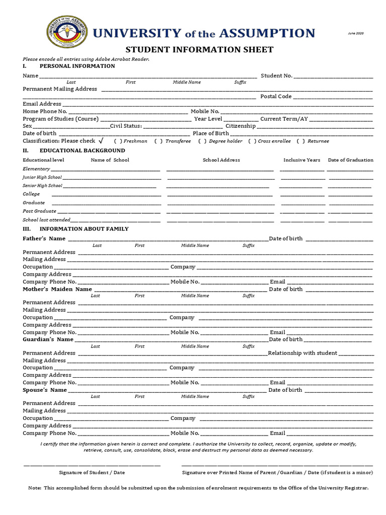 2 UA CTEP Form UA OUR 30 Student Information Sheet | PDF