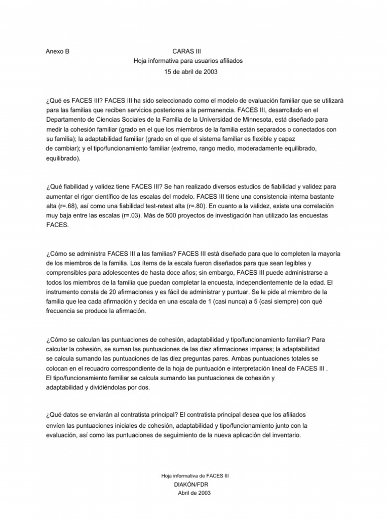 FACES - III Español | PDF