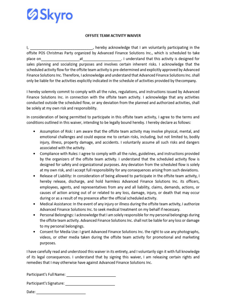 Offsite Activity Waiver - Party | PDF Offsite Activity Waiver - Party | PDF