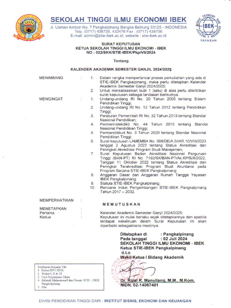 Kalender Akademik Semester Ganjil T.A 2024-2025 | PDF