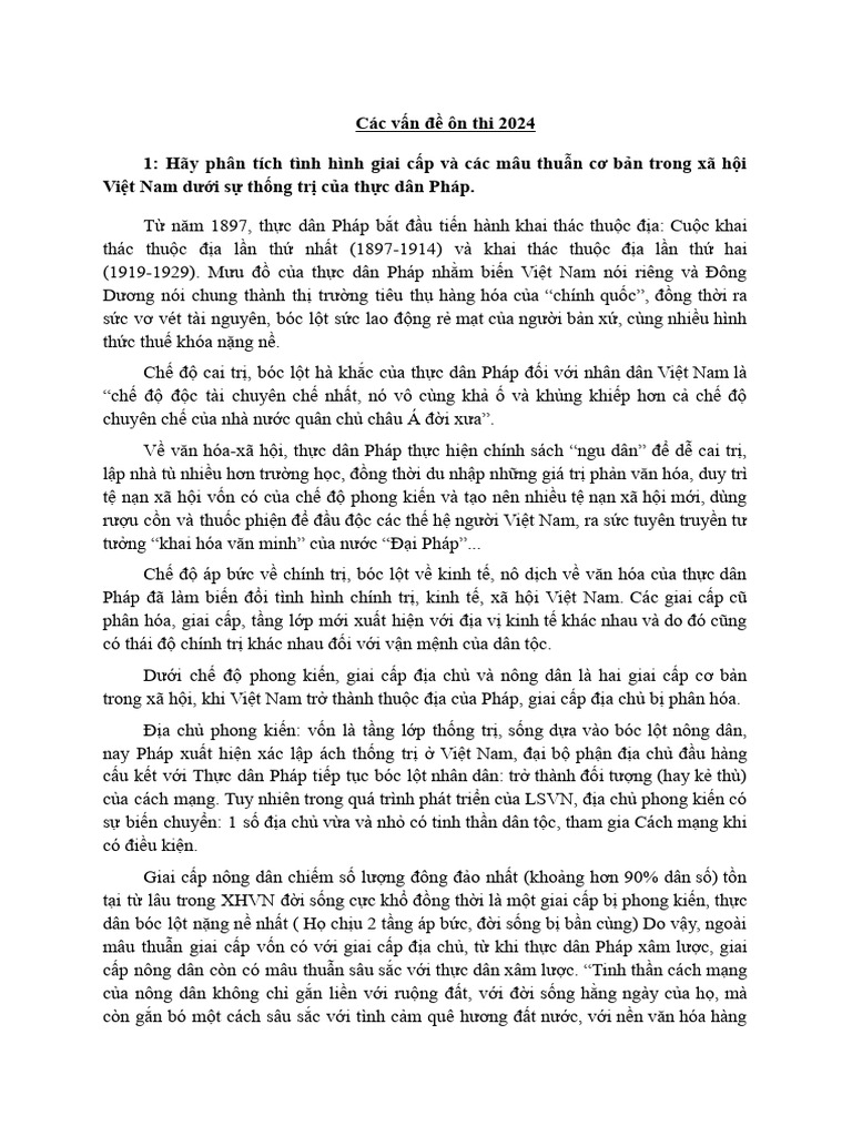 Các Vấn Đề Ôn Thi 2024 - LSĐ | PDF