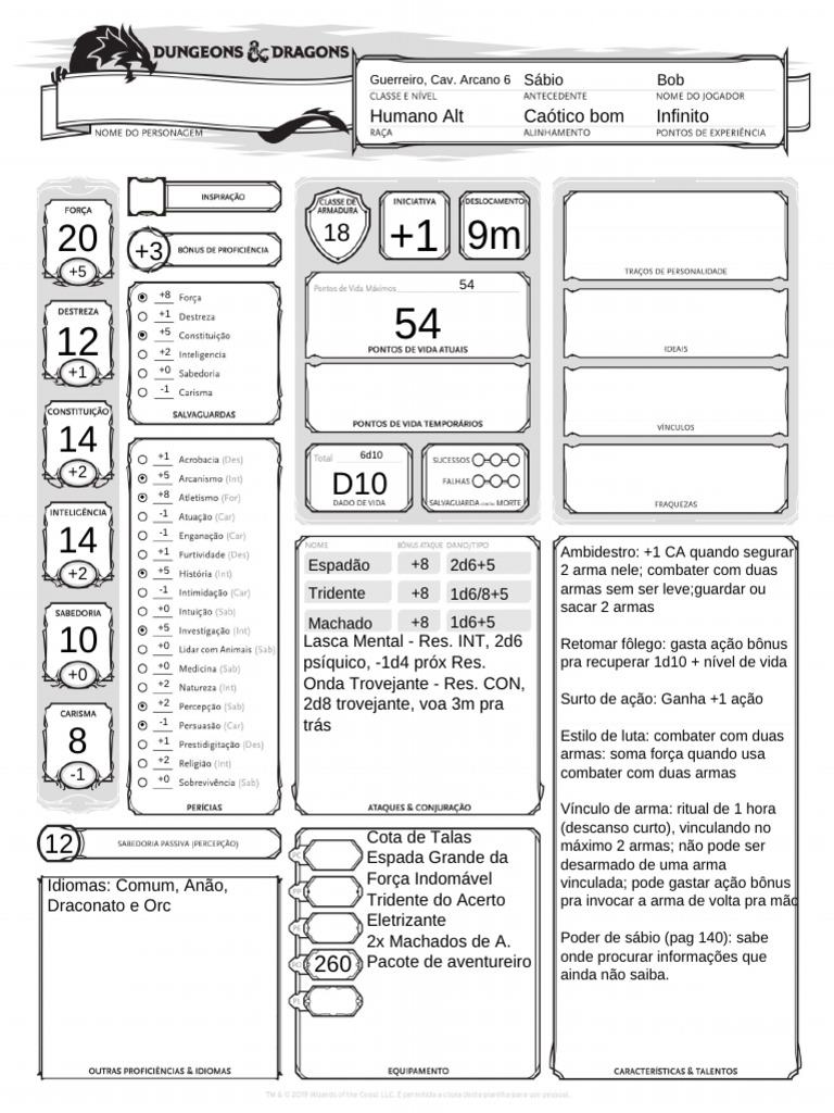 Ficha Do Bob | PDF