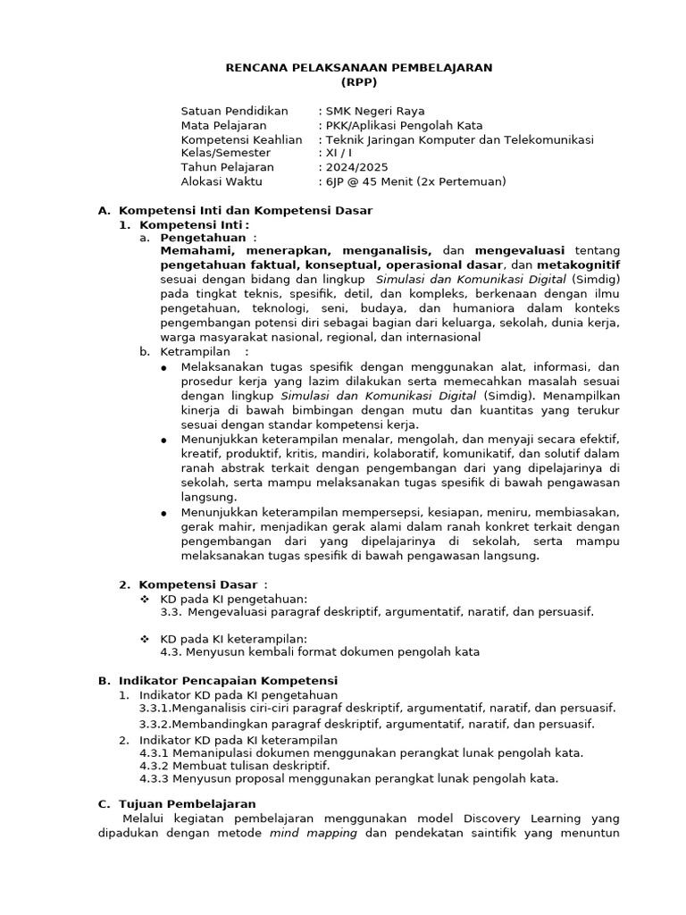 RPP Microsoft Word | PDF