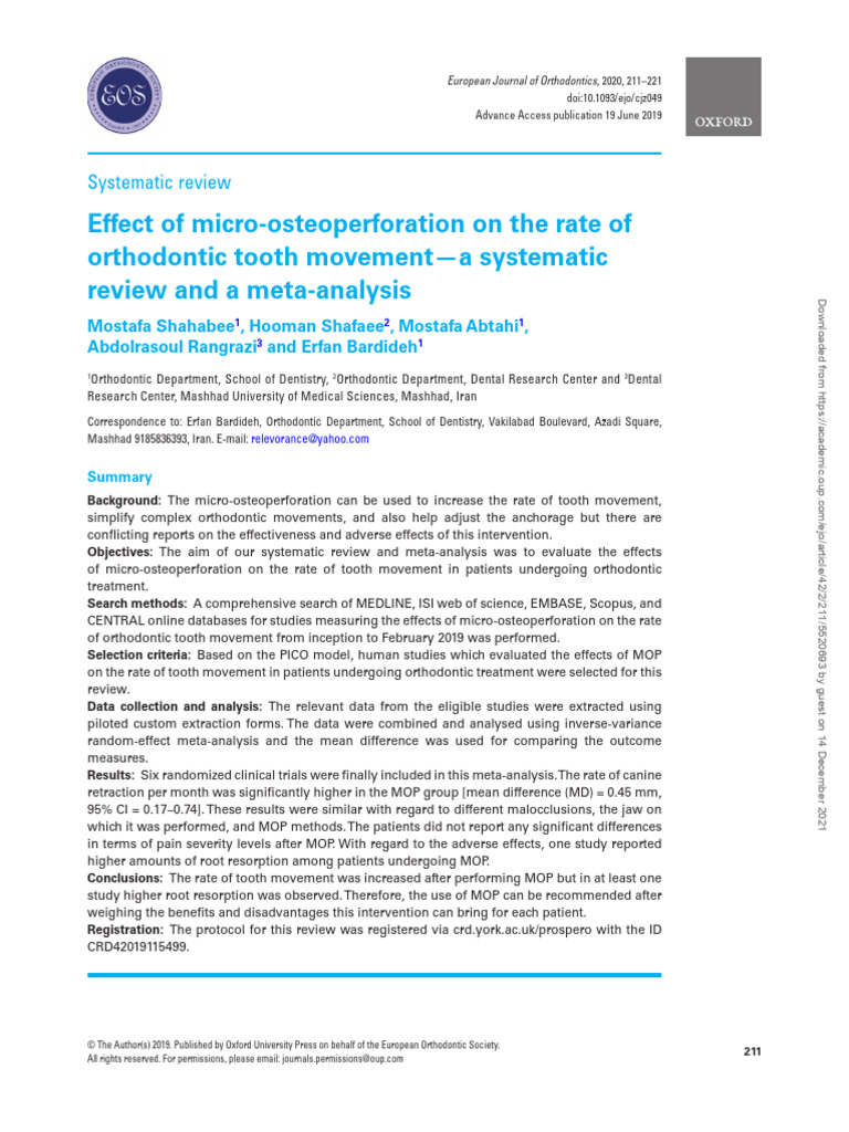 Effect of Micro-Osteoperforation On The Rate of Orthodontic Tooth ...