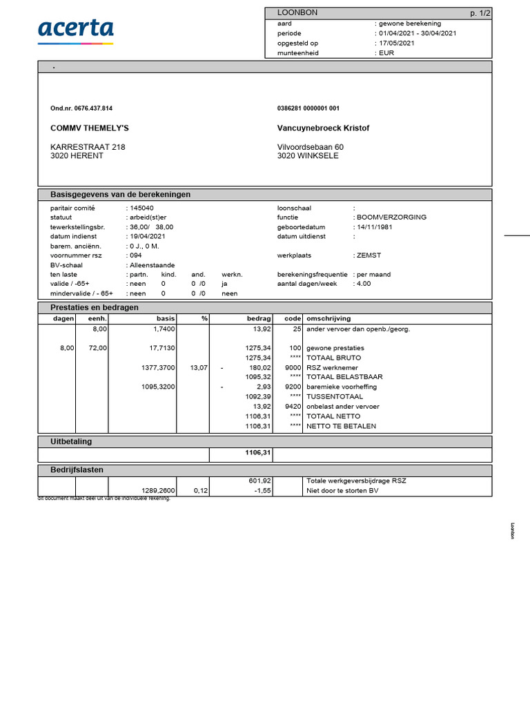 Loonbrief Kristof - 386281 | PDF