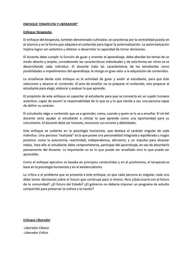 Enfoque Terap-Utico y Liberador | PDF | Maestros | Enseñando