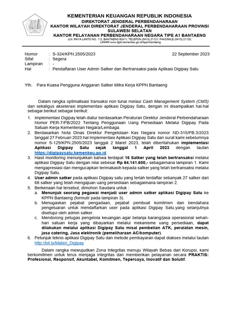 S324KPN2505.2023 Pendaftaran User Admin Satker Dan Bertransaksi Digipay ...