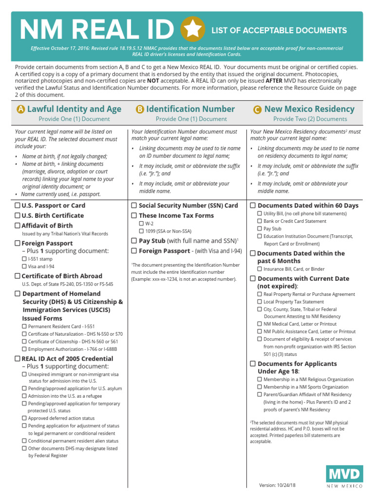 New Mexico REAL ID Document Requirements | PDF | Identity Document ...