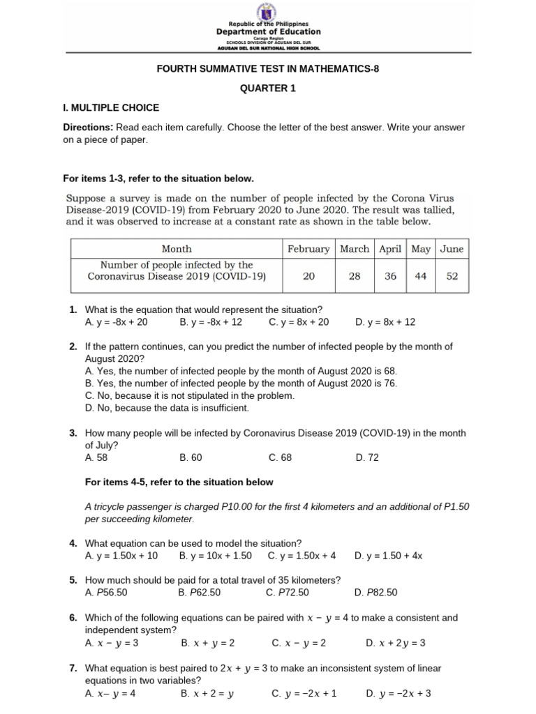 Fourth Summative Test in Mathematics | PDF