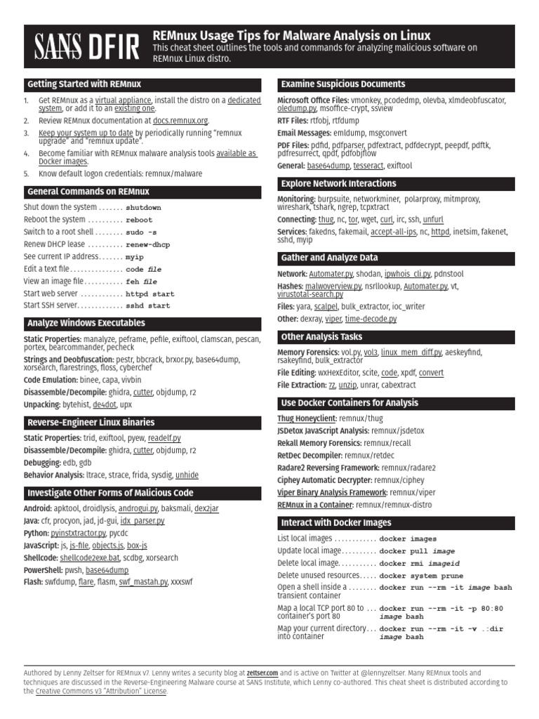 SANS - REMnux Usage - Tips - For - Malware - Analysis - On - Linux | PDF