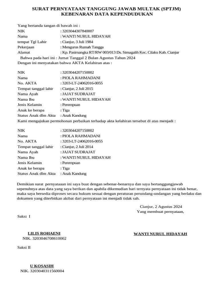 Form SPTJM Perbaikan | PDF